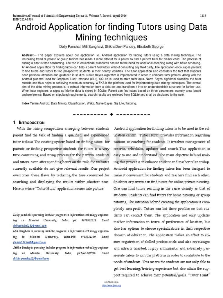 Ijser: Android Application For Finding Tutors Using Data Mining ...
