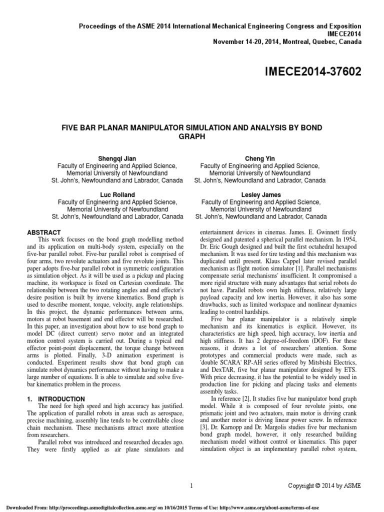 Five Bar Planar Manipulator | PDF | Electric Motor | Kinematics