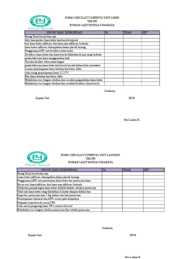 Form Supervisi Limbah | PDF