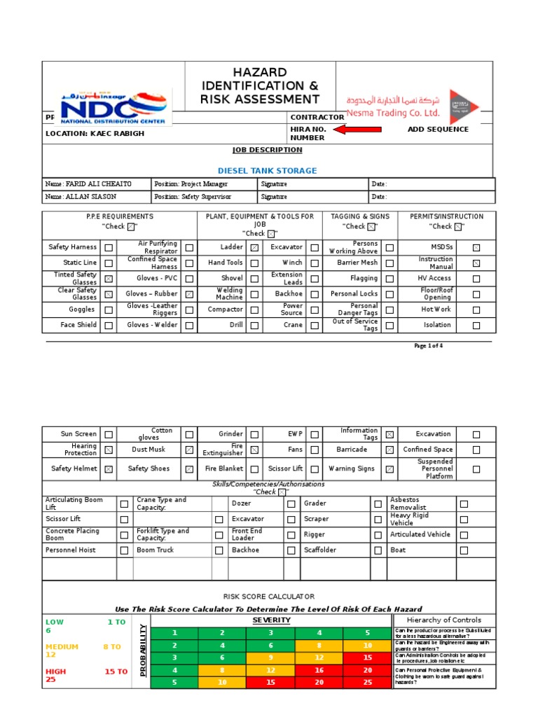 Diesel Tank Storage Risk Assessment | PDF | Personal Protective ...