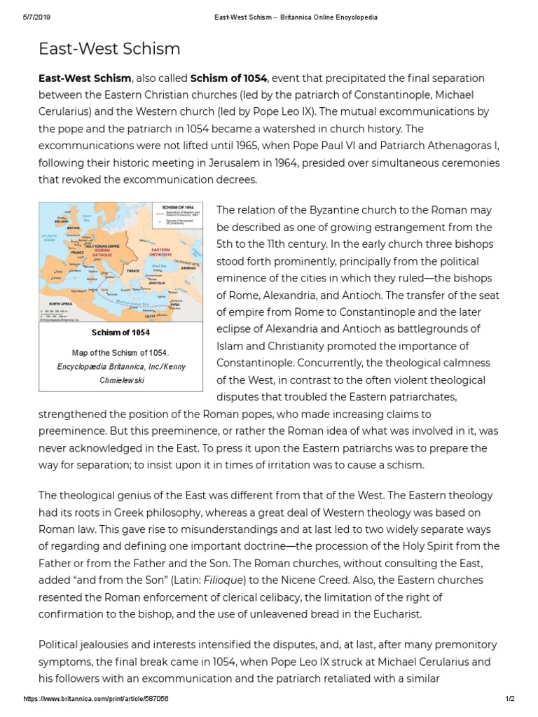 East-West Schism: Schism of 1054 Map of The Schism of 1054 | PDF ...