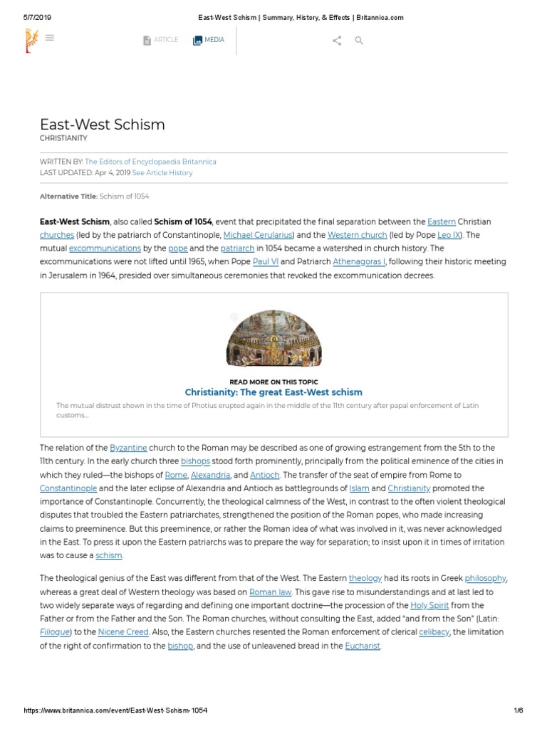 East-West Schism - Summary, History, & Effects | PDF | Eastern Orthodox ...