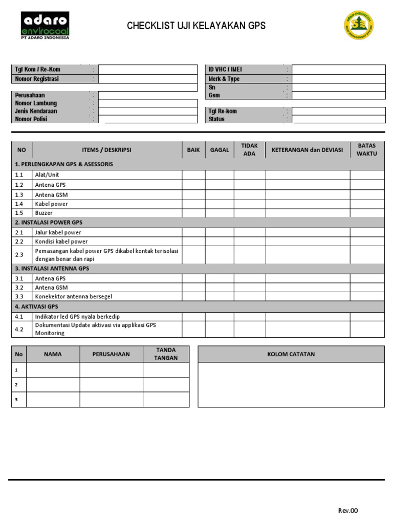 Checklist Uji Kelayakan GPS | PDF