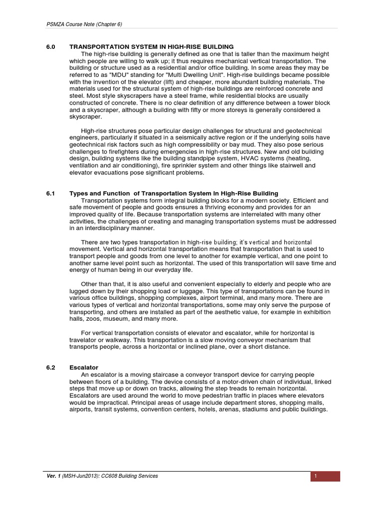 6.0 Transportation System in High-Rise Building: PSMZA Course Note ...