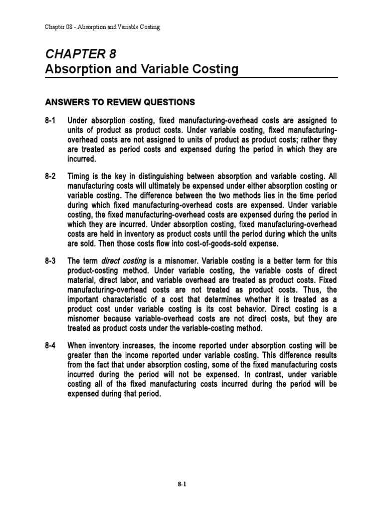 Chapter 8 Solution Manual of Managerial Accounting Ronald Hilton | PDF | Inventory | Revenue