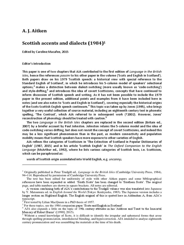 Scottish Accents and Dialects Overview | PDF | Scots Language | Stress ...