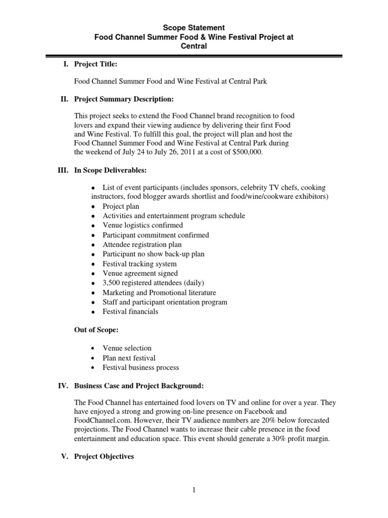 Food Festival Scope Statement | PDF | Foods | Economies