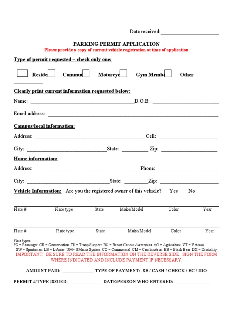 Student Decal Application Form | PDF | Parking | Transport