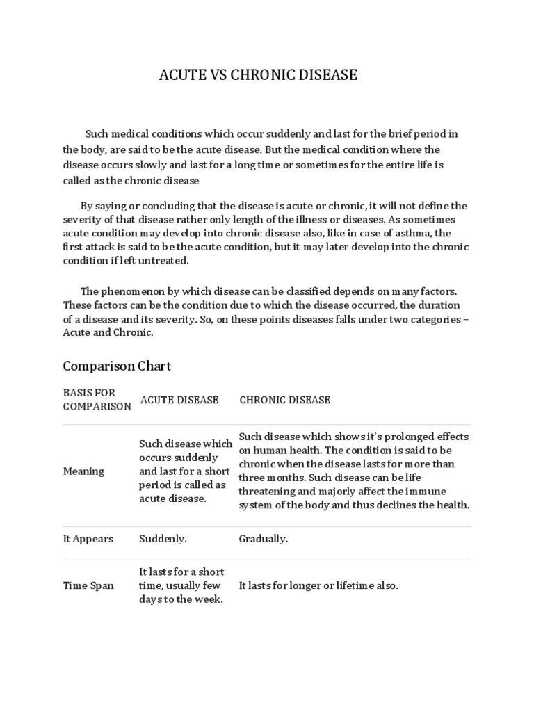 Acute Vs Chronic Disease: Comparison Chart | PDF | Chronic Condition ...
