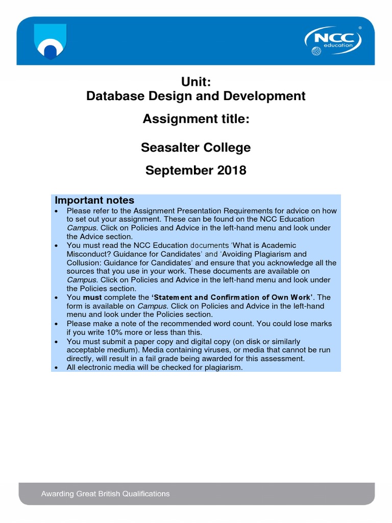 DDD Assignment Autumn 2018 | PDF | Databases | Sql