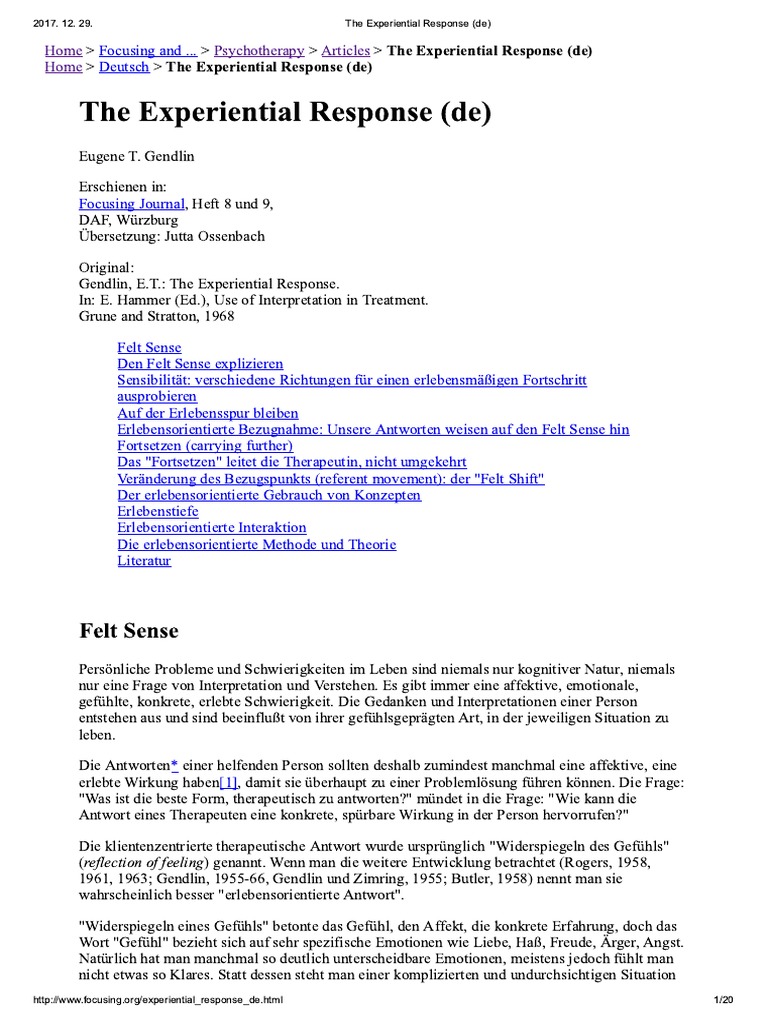 Gendlin - The Experiential Response (De) PDF | PDF