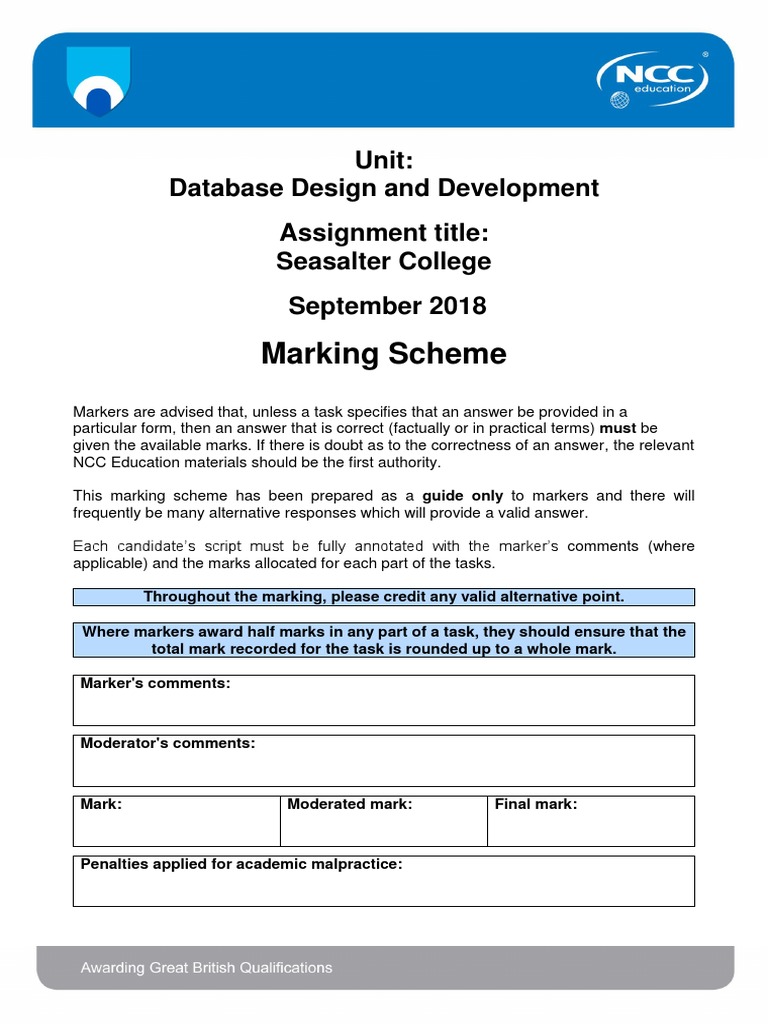 DDD Assignment Mark Scheme Autumn 2018 | PDF | Databases | Sql