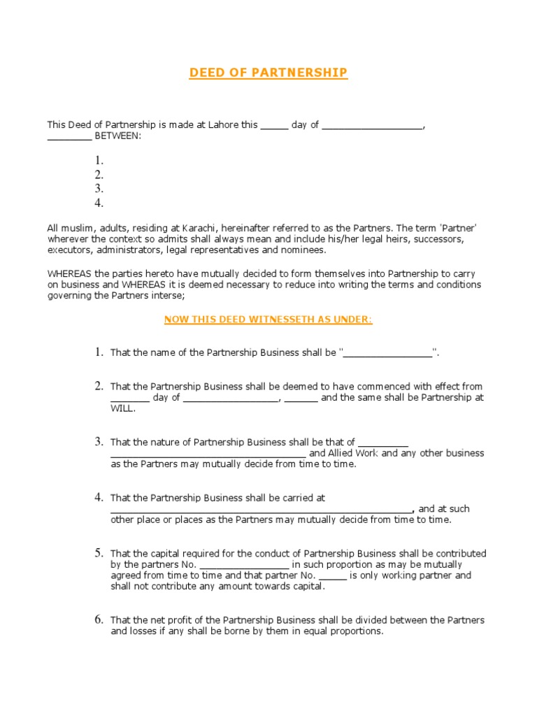 Partnership Deed | PDF | Partnership | Negotiable Instrument