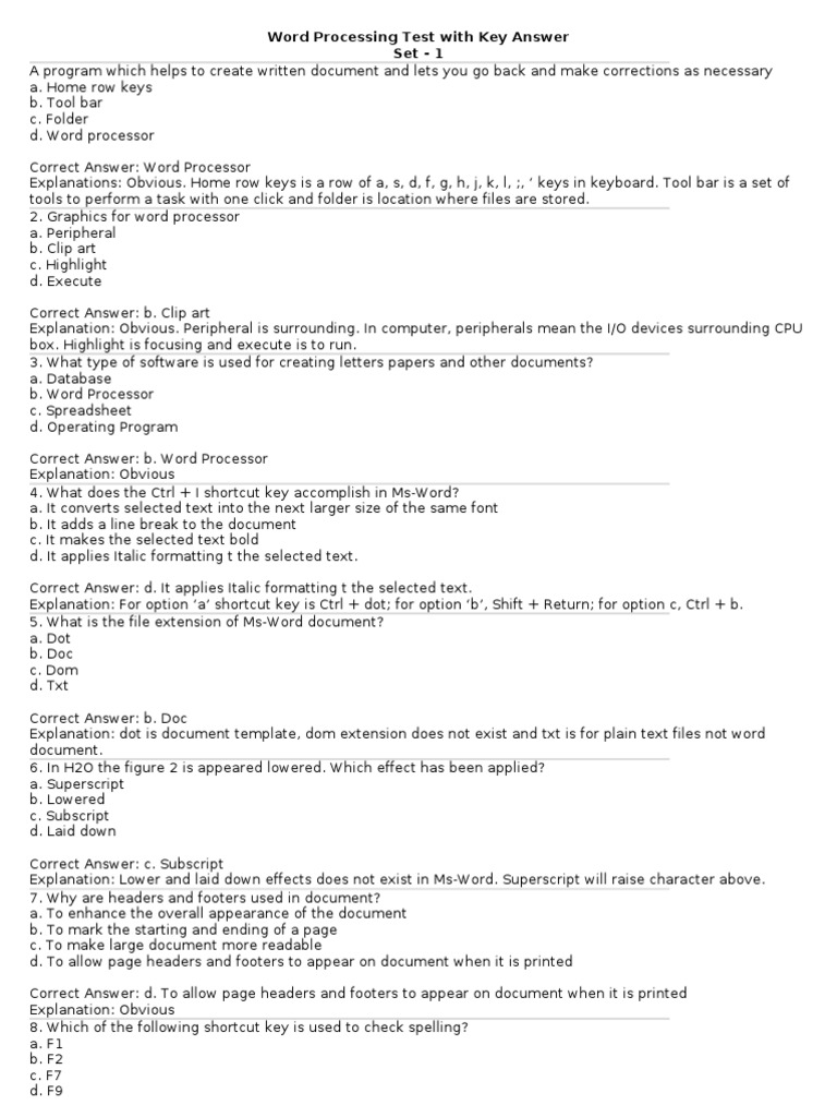 TLE ICT Word Processing Test With Key Answer | PDF | Microsoft Word ...