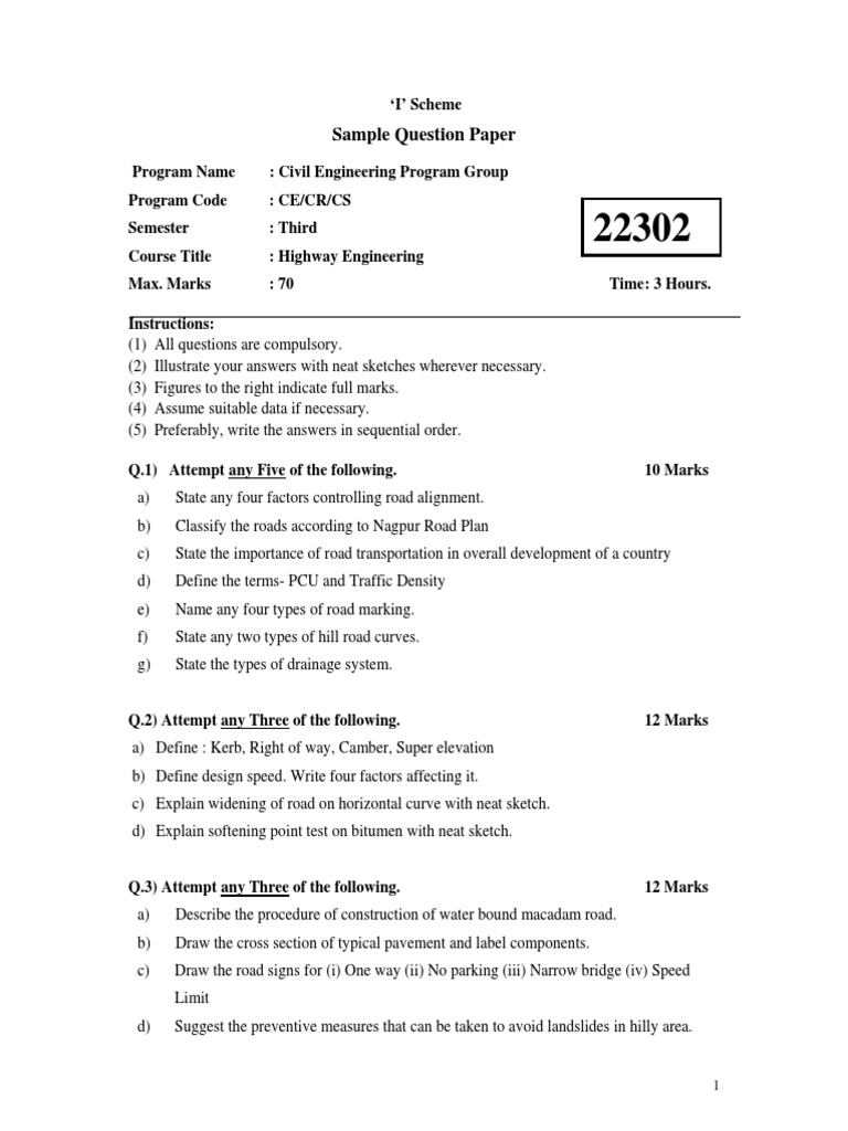 Highway Engineering Exam Question Papers | PDF | Road | Traffic