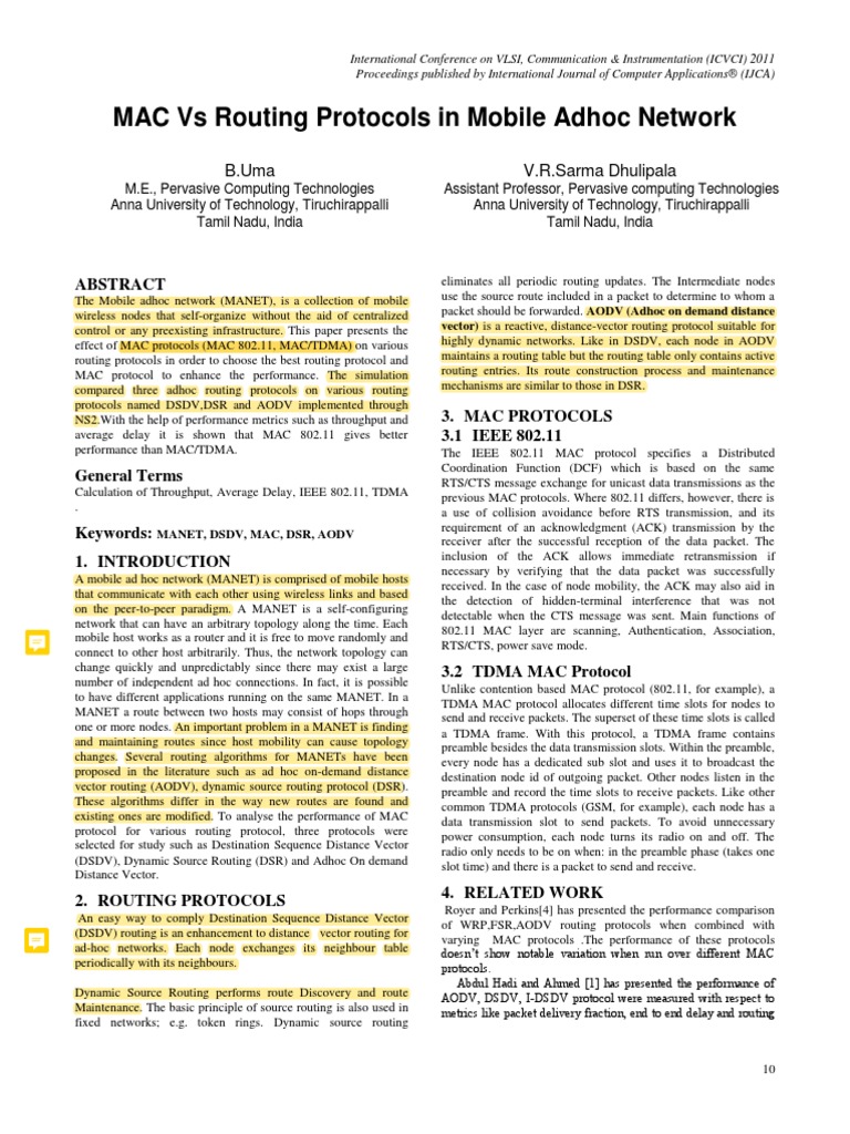 MAC Vs Routing Protocols in Mobile Adhoc | PDF | Wireless Ad Hoc Network | Routing