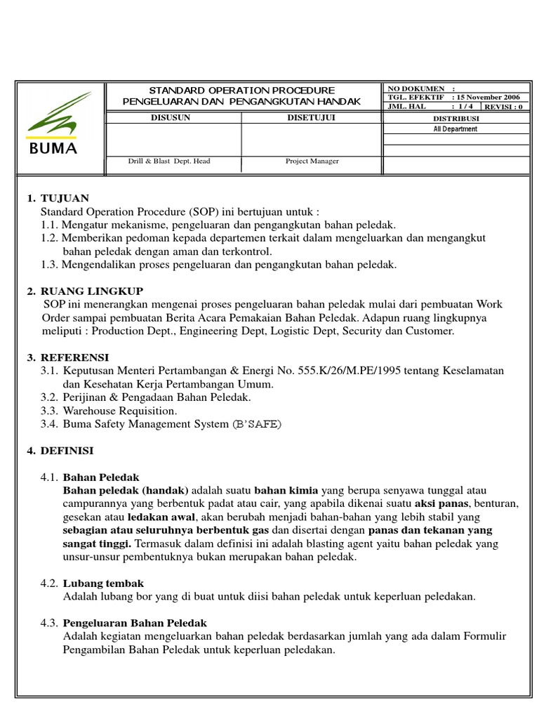 Standard Operation Procedure Pengeluaran Dan Pengangkutan Handak | PDF
