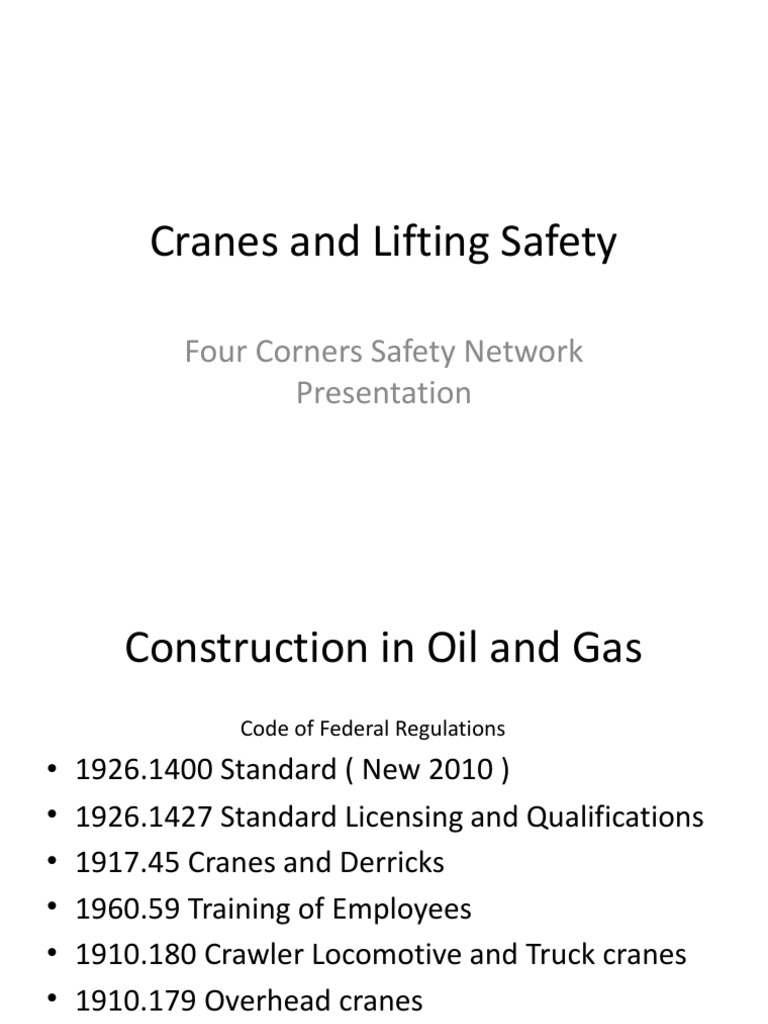 Cranes and Lifting Safety: Four Corners Safety Network Presentation ...