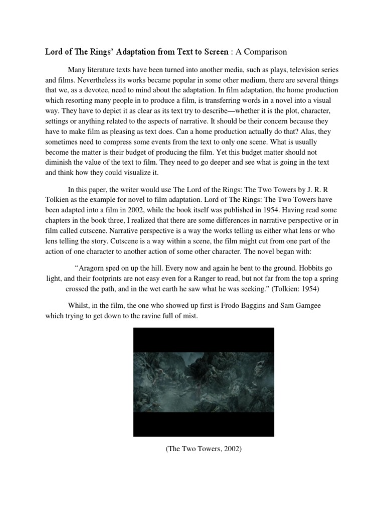Lord of The Rings' Adaptation From Text To Screen: A Comparison Study ...