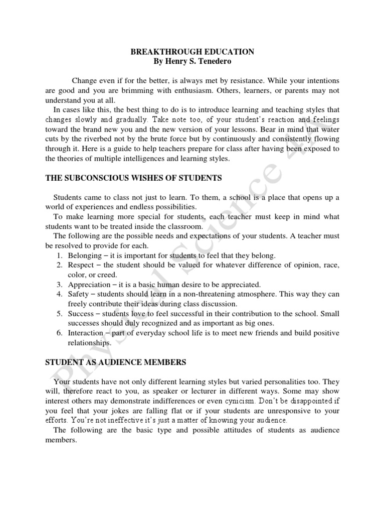 Breakthrough Education | PDF | Teachers | Learning