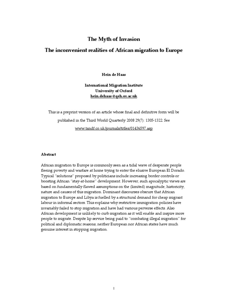 The Myth of Migration 2008 - Hein de Haas PDF | PDF | Illegal ...