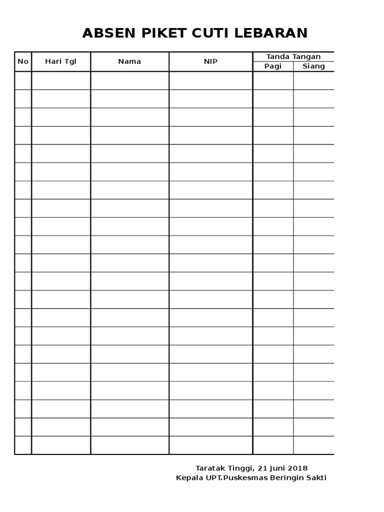 Absen Piket Cuti Lebaran | PDF