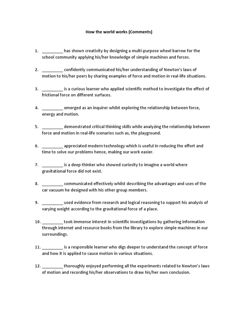 T2 Comments How The World Works | PDF | Force | Curiosity