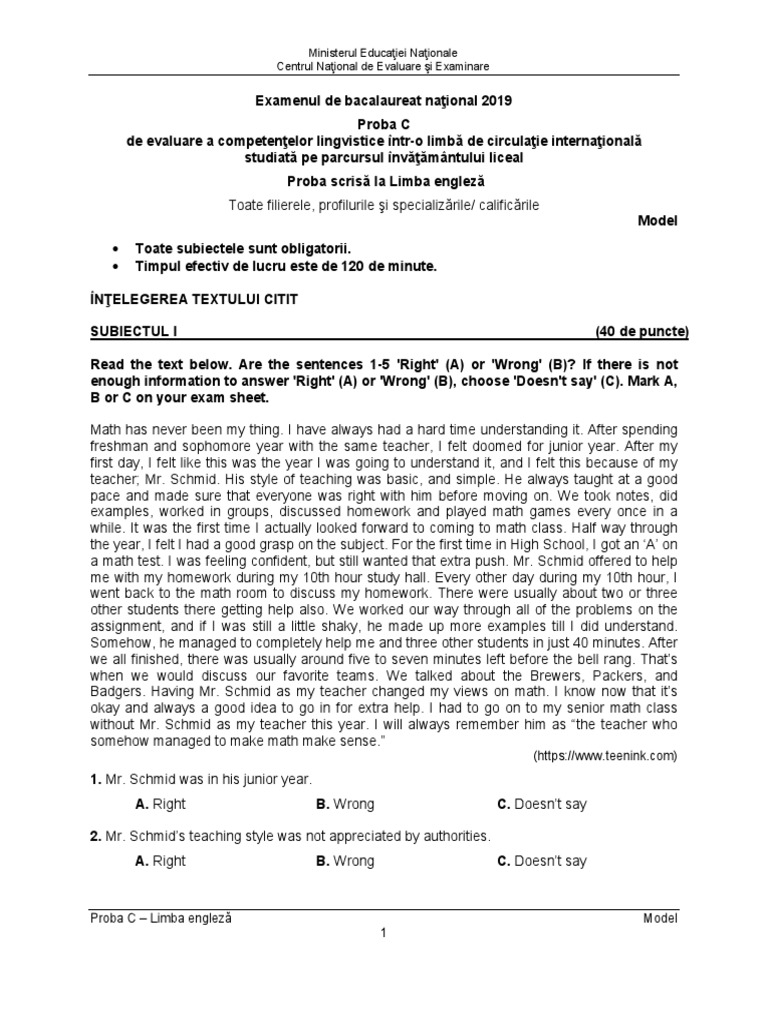 C Engleza Scris Model Subiect Si Barem2019 | PDF | Monarchy Of The United Kingdom | House Of ...