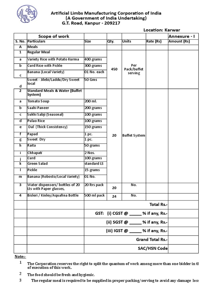 Tender Format Annexures | PDF