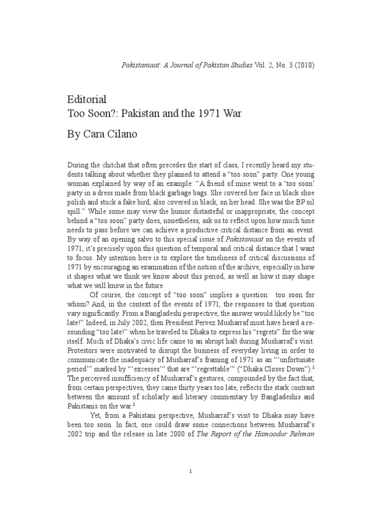 Editorial Too Soon?: Pakistan and The 1971 War by Cara Cilano | PDF ...