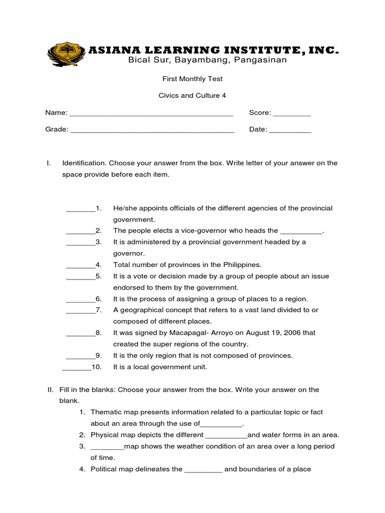 Civics 4 Exam | PDF | Mountains | Test (Assessment)