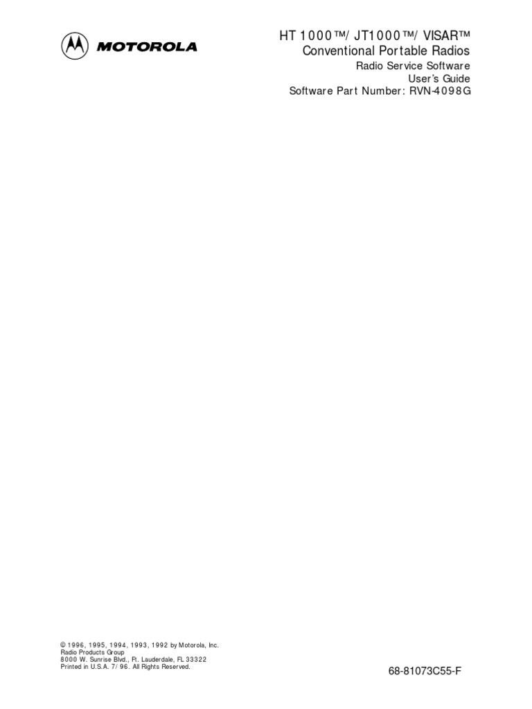 HT 1000™/JT1000™/VISAR™ Conventional Portable Radios Radio Service ...