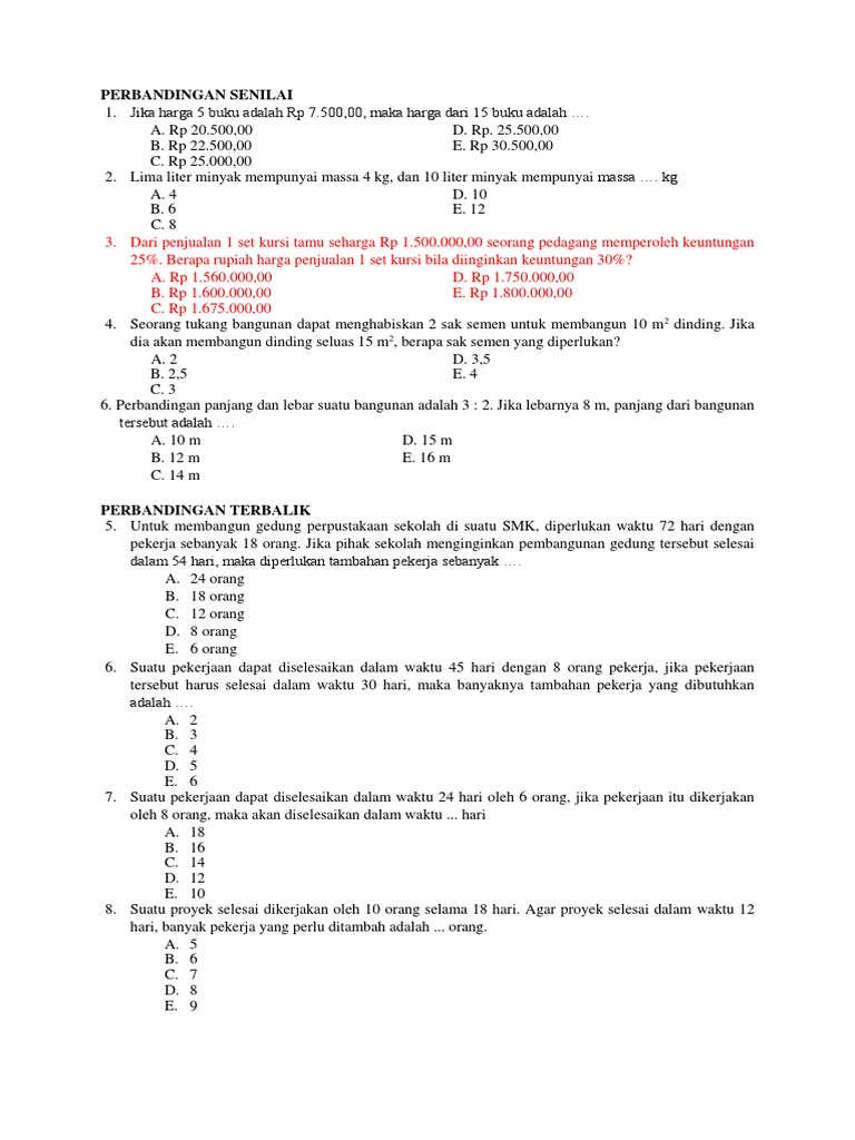 Latihan Soal Perbandingan | PDF