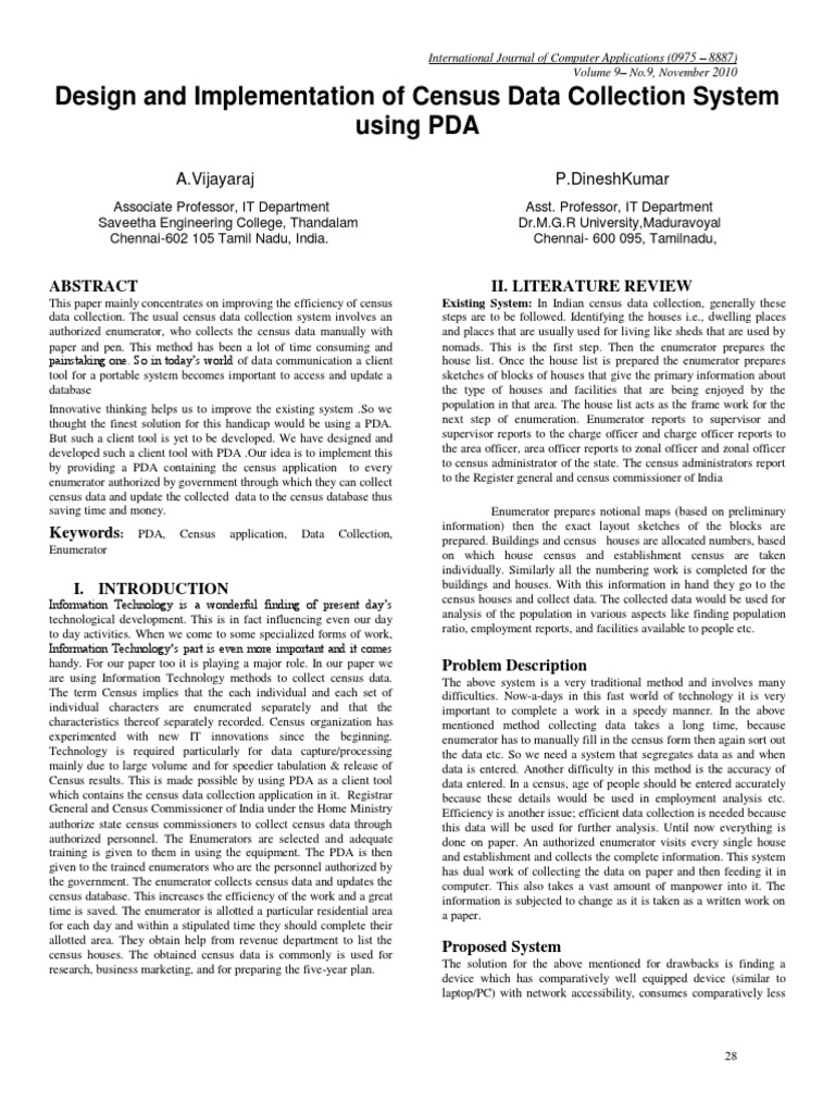 Design and Implementation of Census Data Collection System Using PDA ...