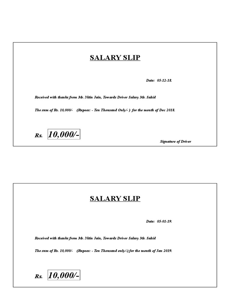 Driver Salary Receipt Format | PDF | Finance & Money Management