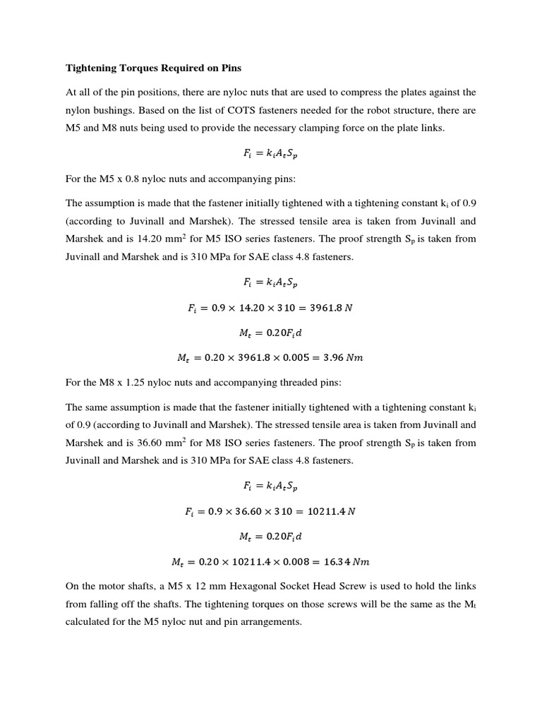 Tightening Torques Required On Pins | PDF | Nut (Hardware) | Screw