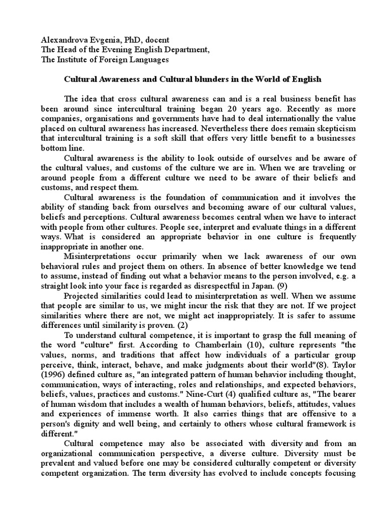 Cultural Awareness and Cultural Blunders | PDF | Competence (Human ...