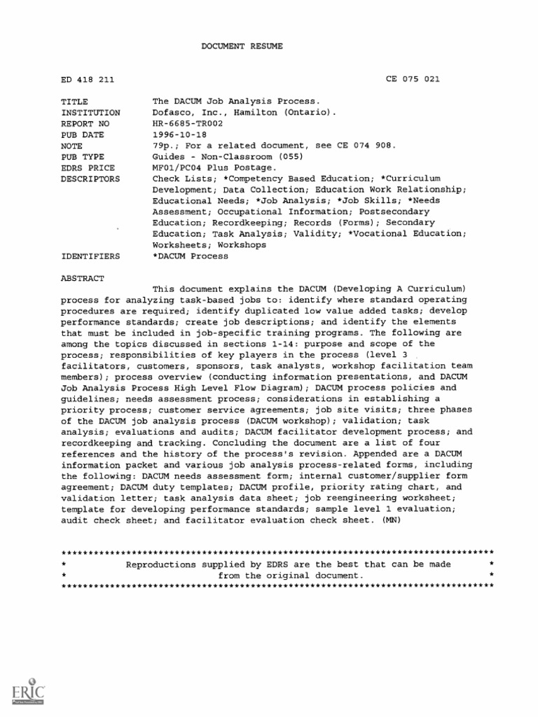 DACUM Process | Download Free PDF | Needs Assessment | Audit