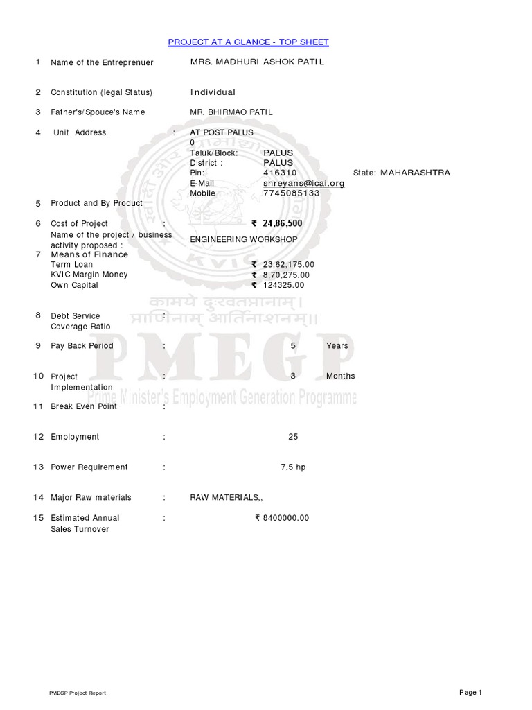 PMEGP Project For Engineering Workshop | PDF | Cost Of Goods Sold ...