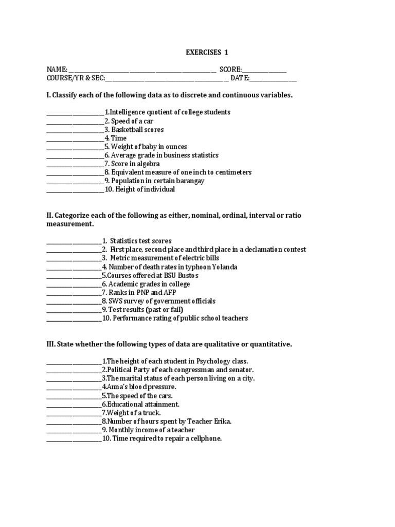 Exercises 1 | PDF | Mode (Statistics) | Statistics