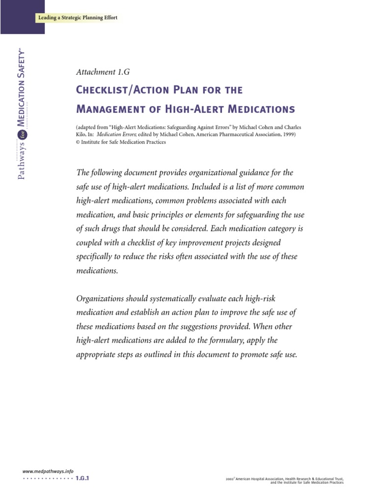 Checklist/Action Plan For The Management of High-Alert Medications ...