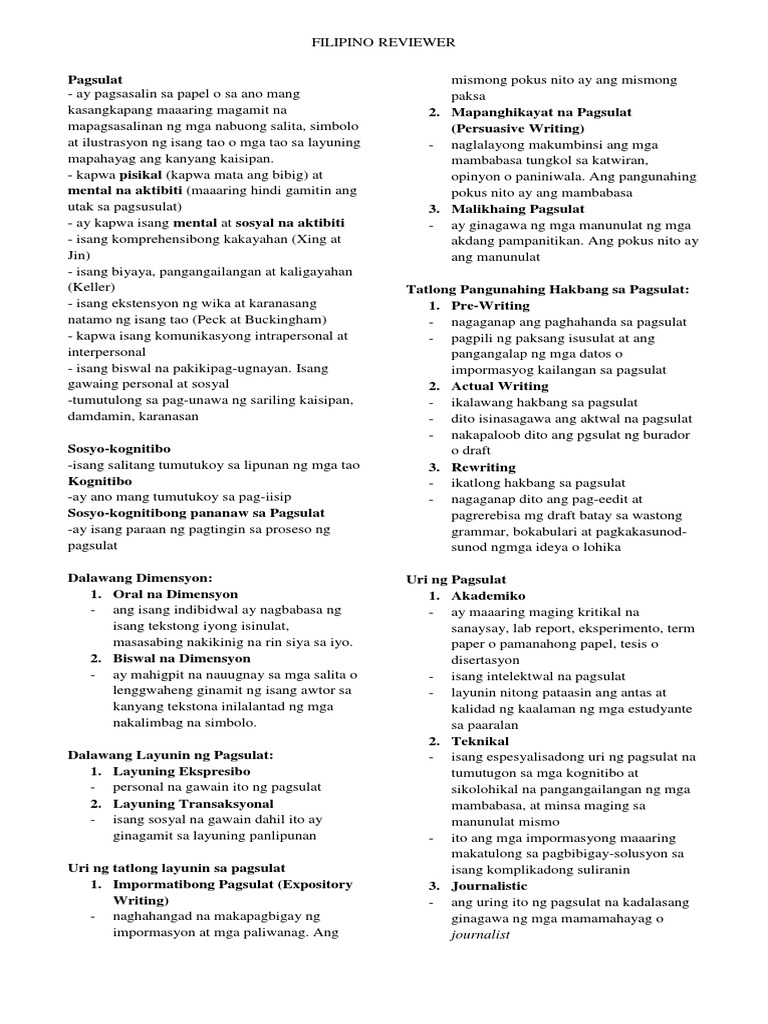 Filipino Reviewer | PDF