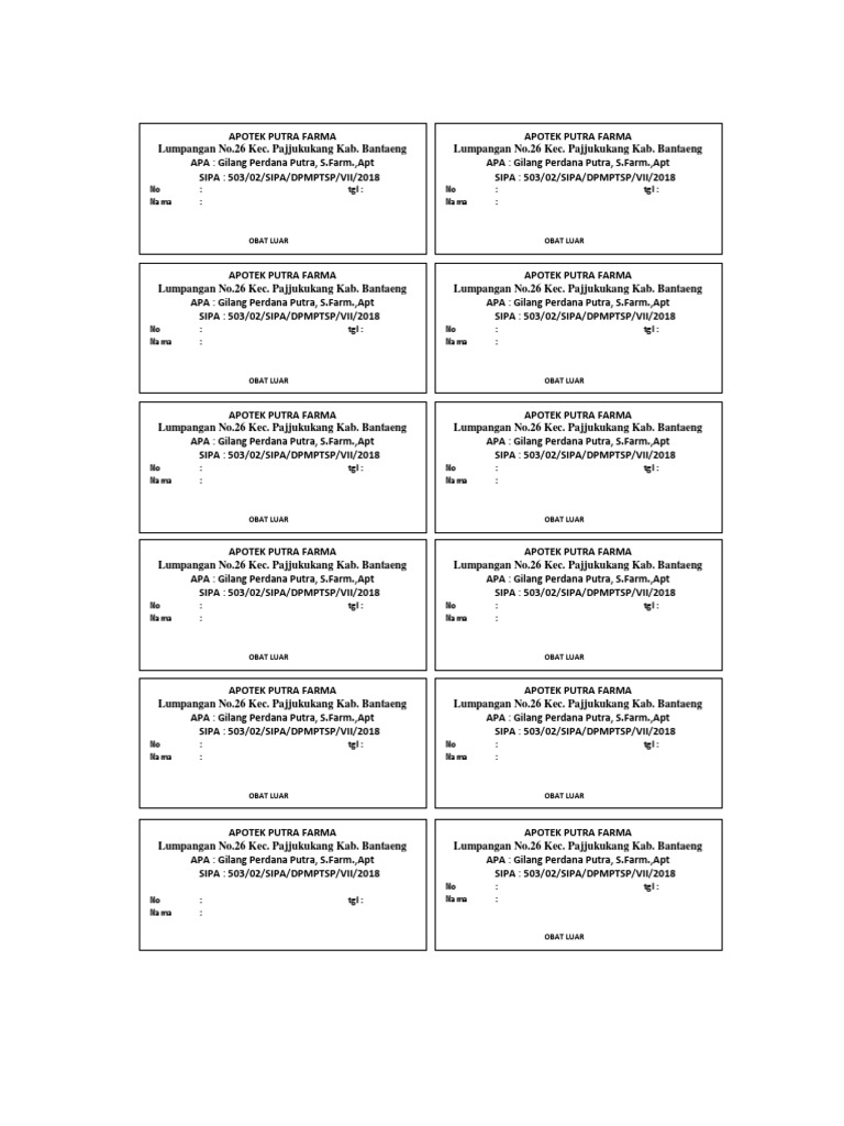 Etiket Biru Apotek Putra Farma | PDF
