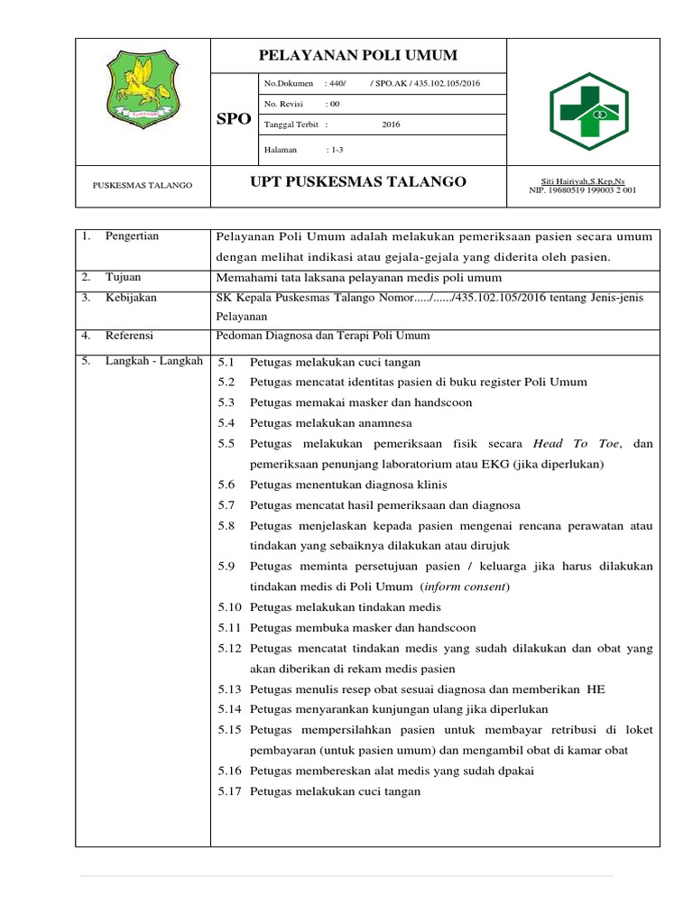Sop Pelayanan Poli Umum | PDF