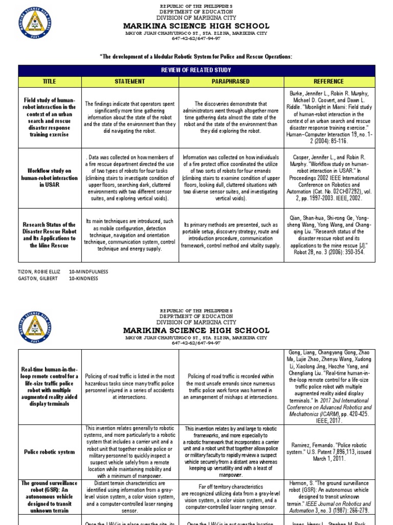 Marikina Science High School: Review of Related Study | PDF | Robotics ...