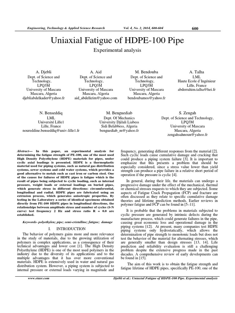 HDPE Fatigue | PDF | Fatigue (Material) | Deformation (Engineering)