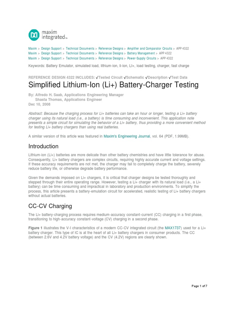 Simplified Lithium-Ion (Li+) Battery-Charger Testing | PDF | Battery ...