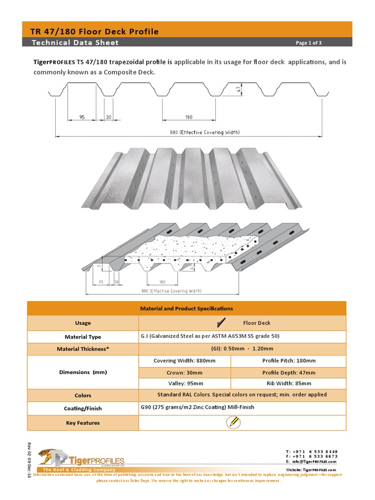 TR 47-180 Floor Deck Profile Data Sheet 9-12-14 PDF | PDF | Bending ...