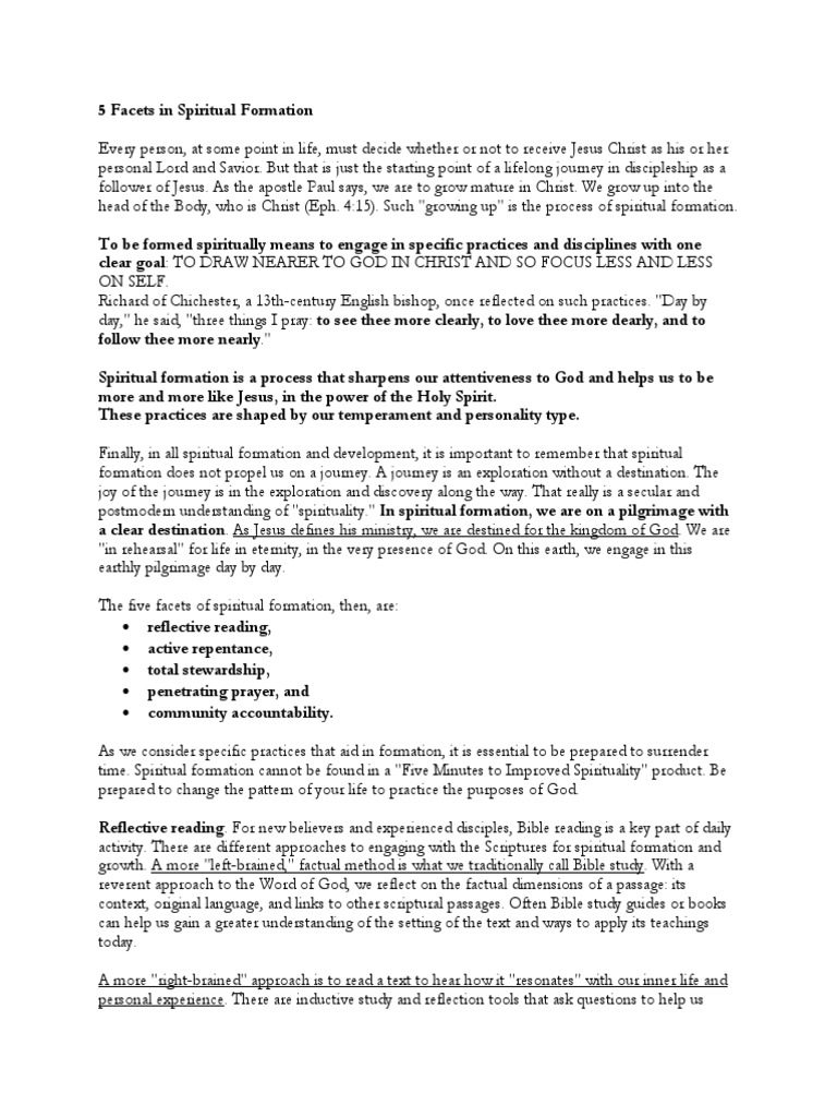 5 Facets in Spiritual Formation | PDF | Spiritual Formation | Bible ...