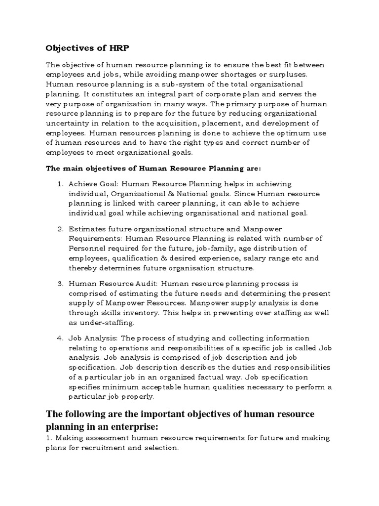 Objectives of HRP: The Following Are The Important Objectives of Human ...